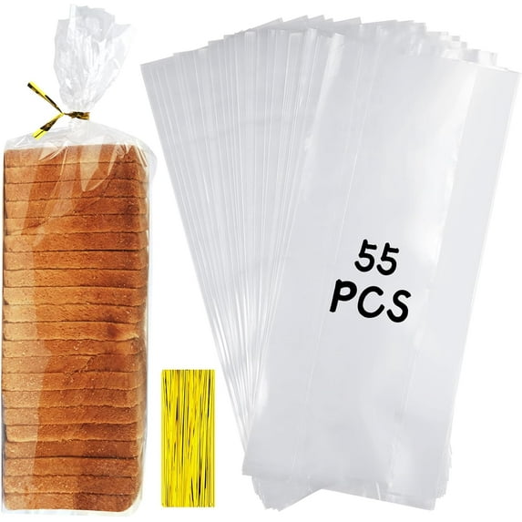 Bread Bags For Homemade Bread, 55 Pack Clear Bread Bags And 100 Ties ...