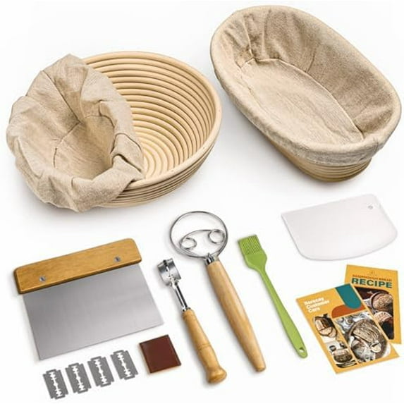 Bread Banneton Proofing Basket Set, 9 Inch Round & 10 Inch Oval Cane ...