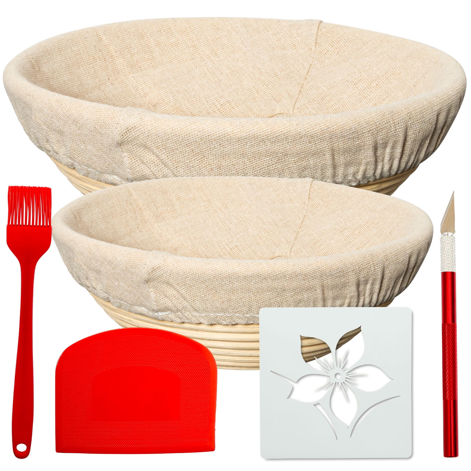"Banneton Bread Proofing Set with 9"" & 10"" Baking Bowls, Dough ...