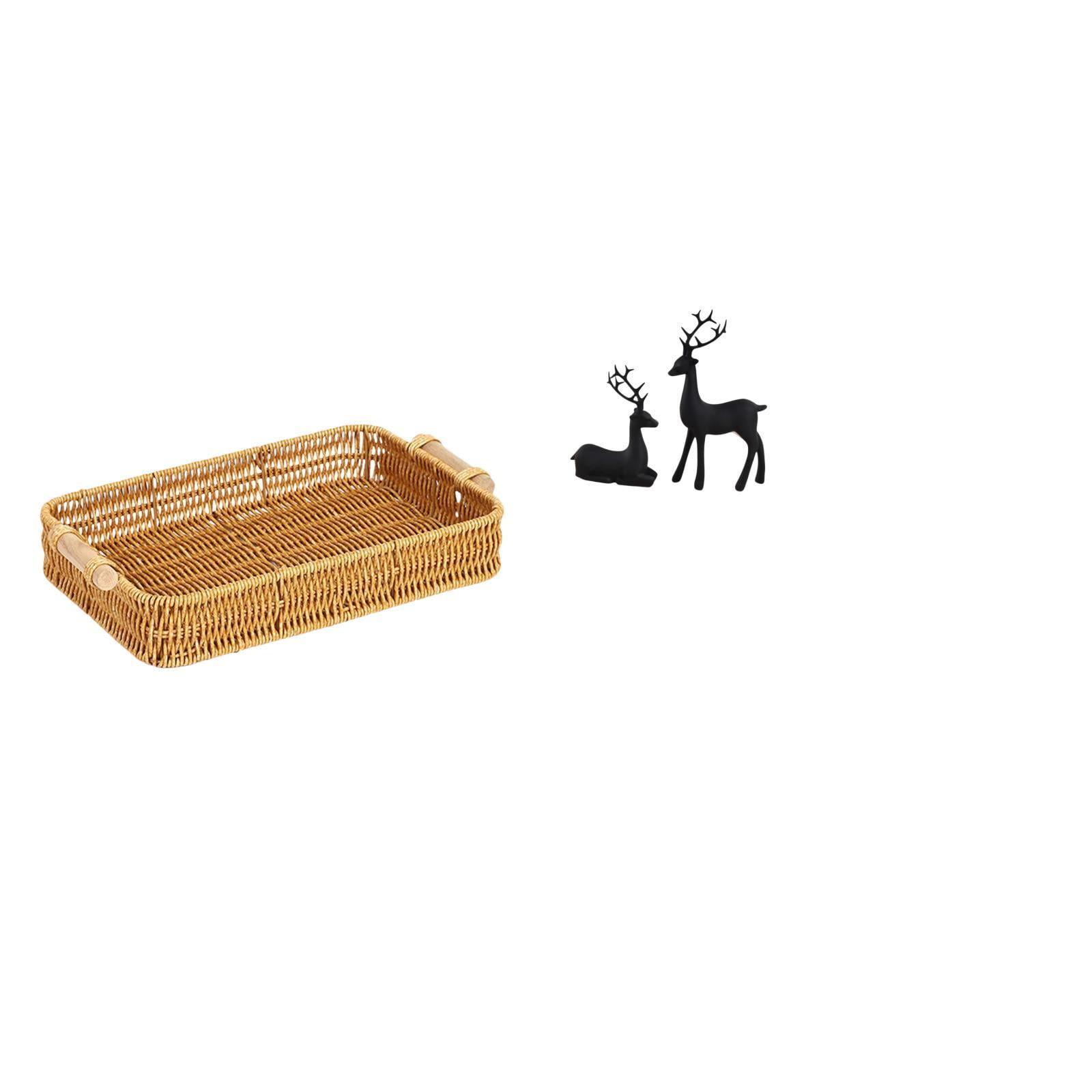 Bread Basket Serving Tray Black Deer Statue Artistic Weaving Craft for ...