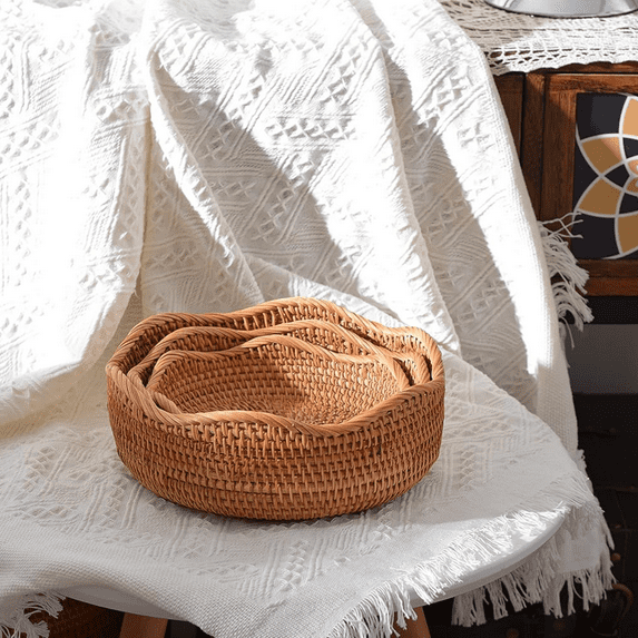 Bread Baskets Round Woven Fruit Bowls Key Holders Stackable for Storage ...