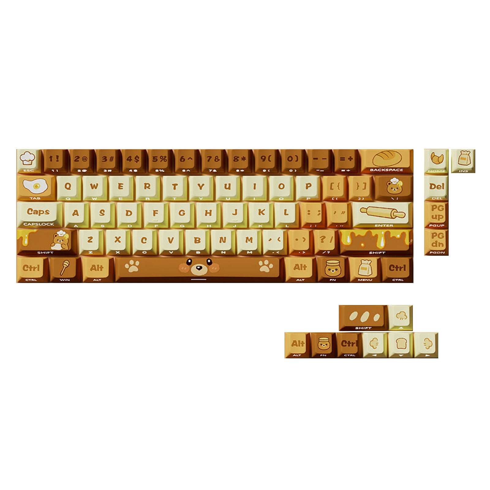Bread Bear Themed PBTs Keycaps 74Key for Mechanical Keyboards with Side ...