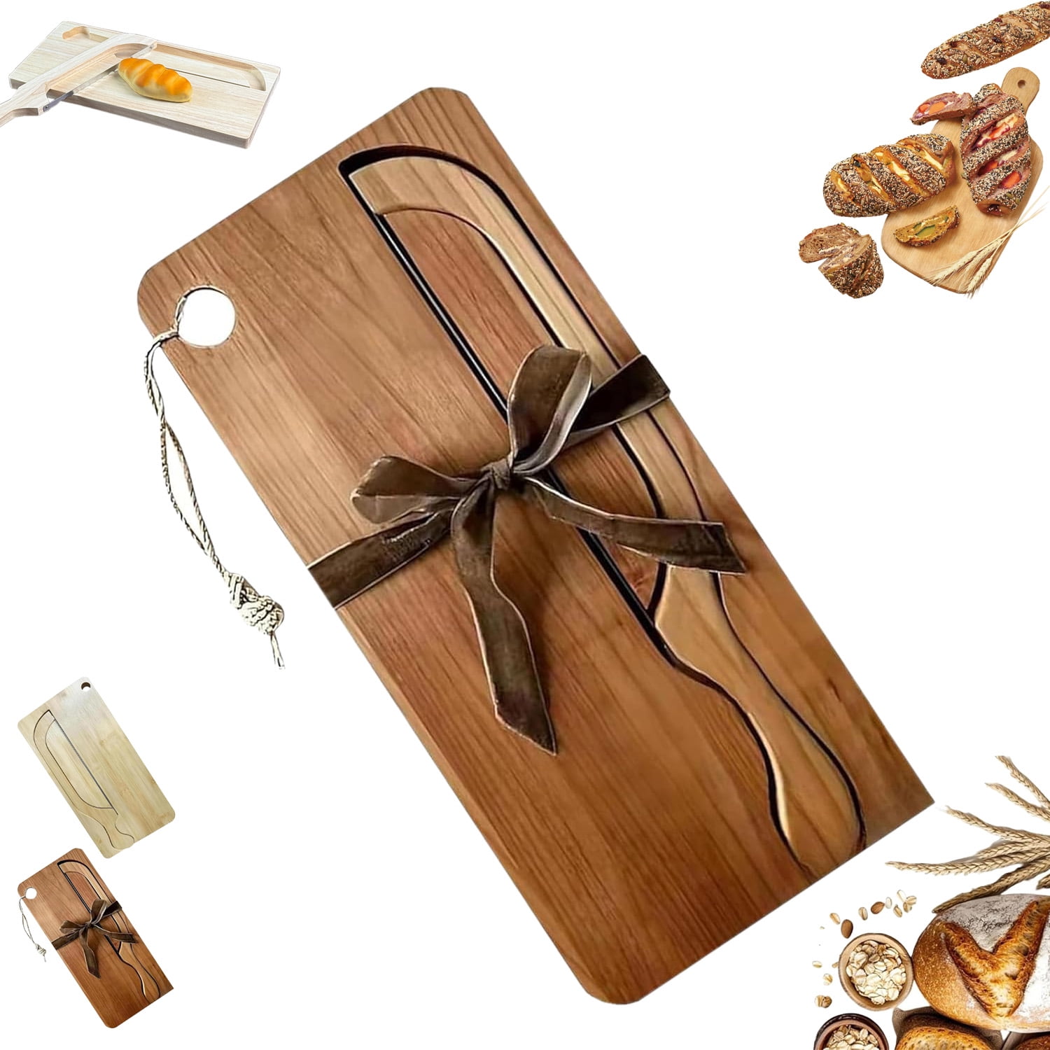 Bread Bow Knife and Cutting Board Set, 8-In Serrated Stainless Steel ...