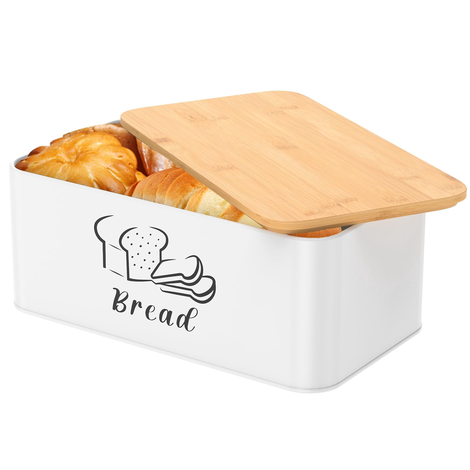Bread Box with Bamboo Cutting Board Lid, Metal Large Bread Box, Modern ...