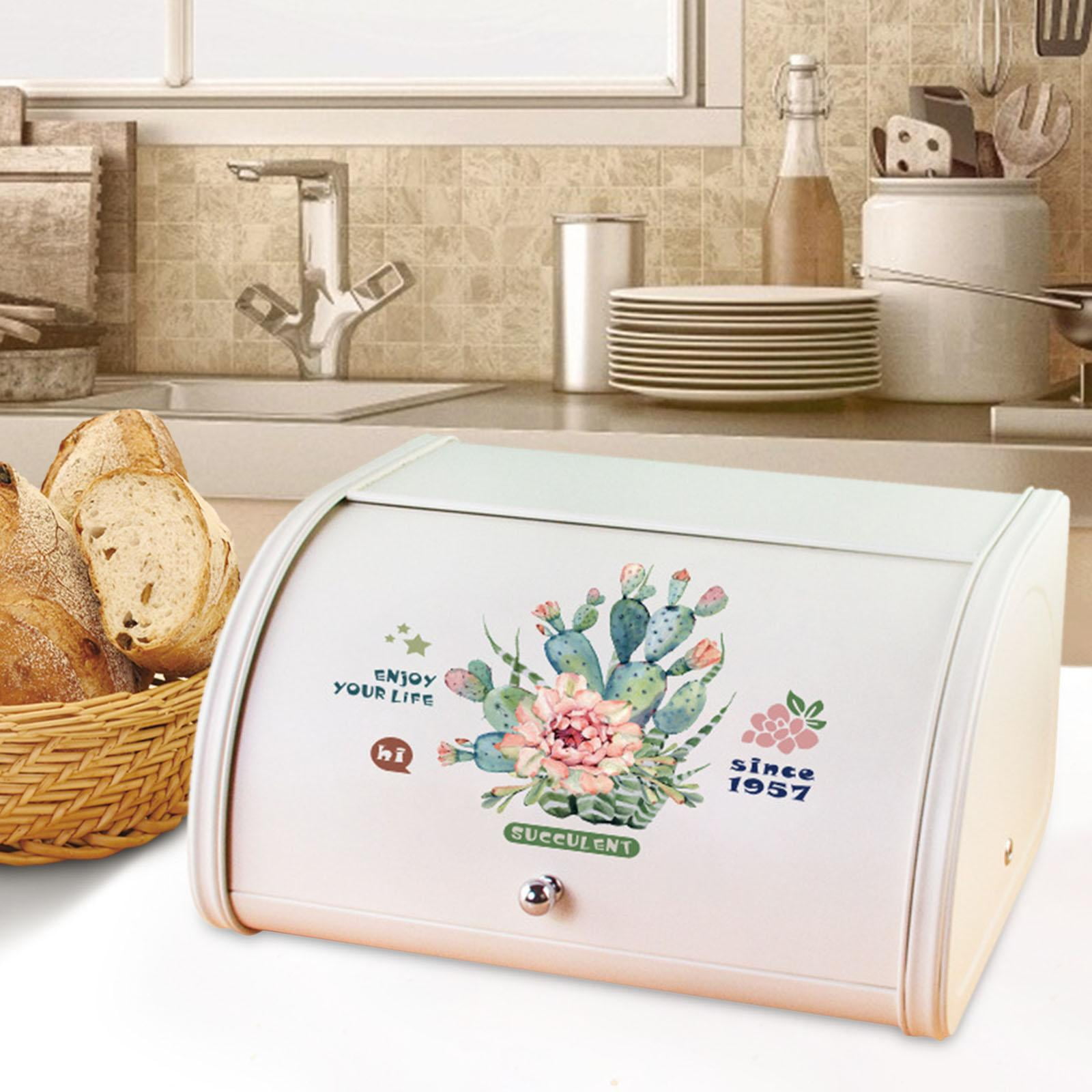Bread Box Bin with Roll Lid Farmhouse for Baked Goods Countertop ...
