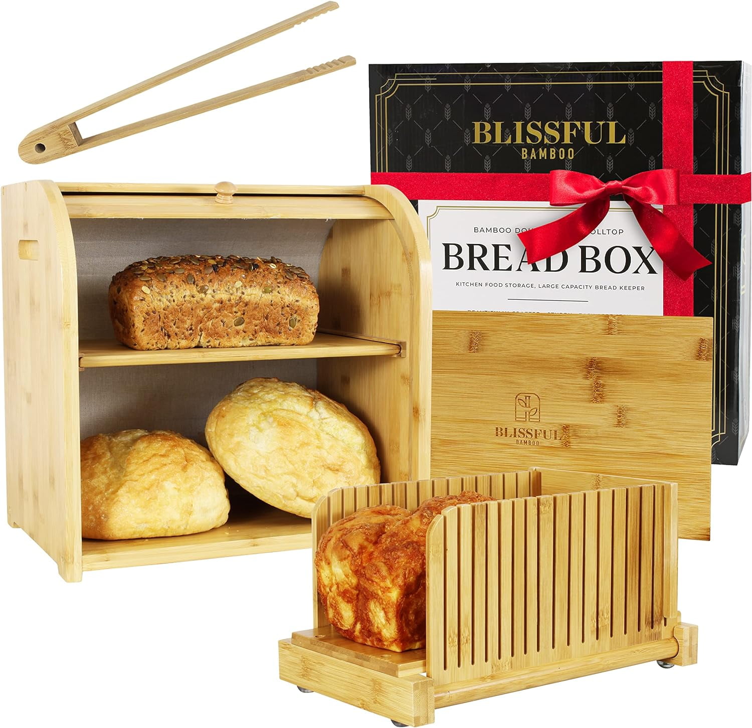 Bread Box & Bread Slicer, Bread Box for Kitchen Countertop. Roll Top ...