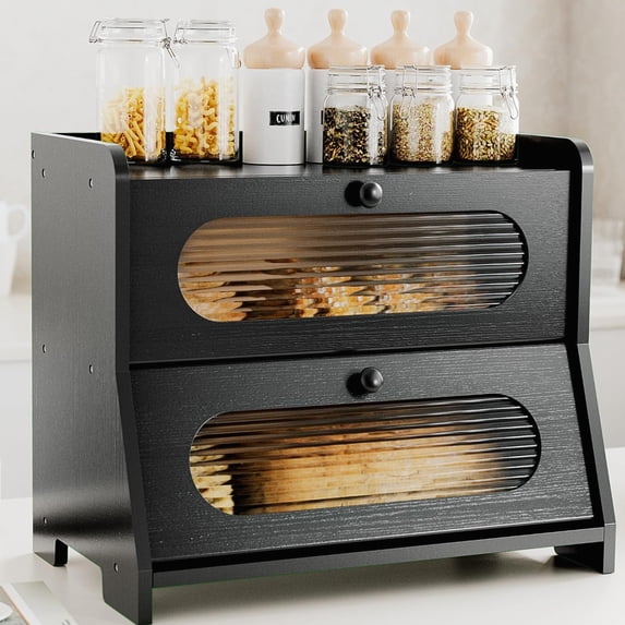 Bread Box,Extra Large 2-Tier Bamboo Bread Box for Kitchen Countertop ...