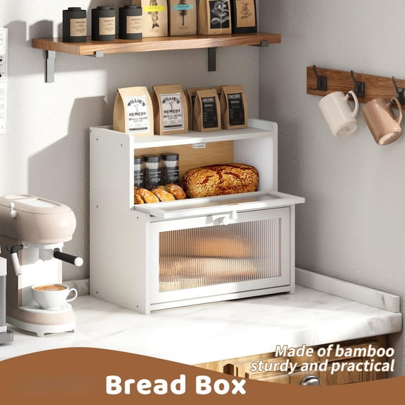 Bread Box For Kitchen Countertop Double Layer Large Corner Capacity ...