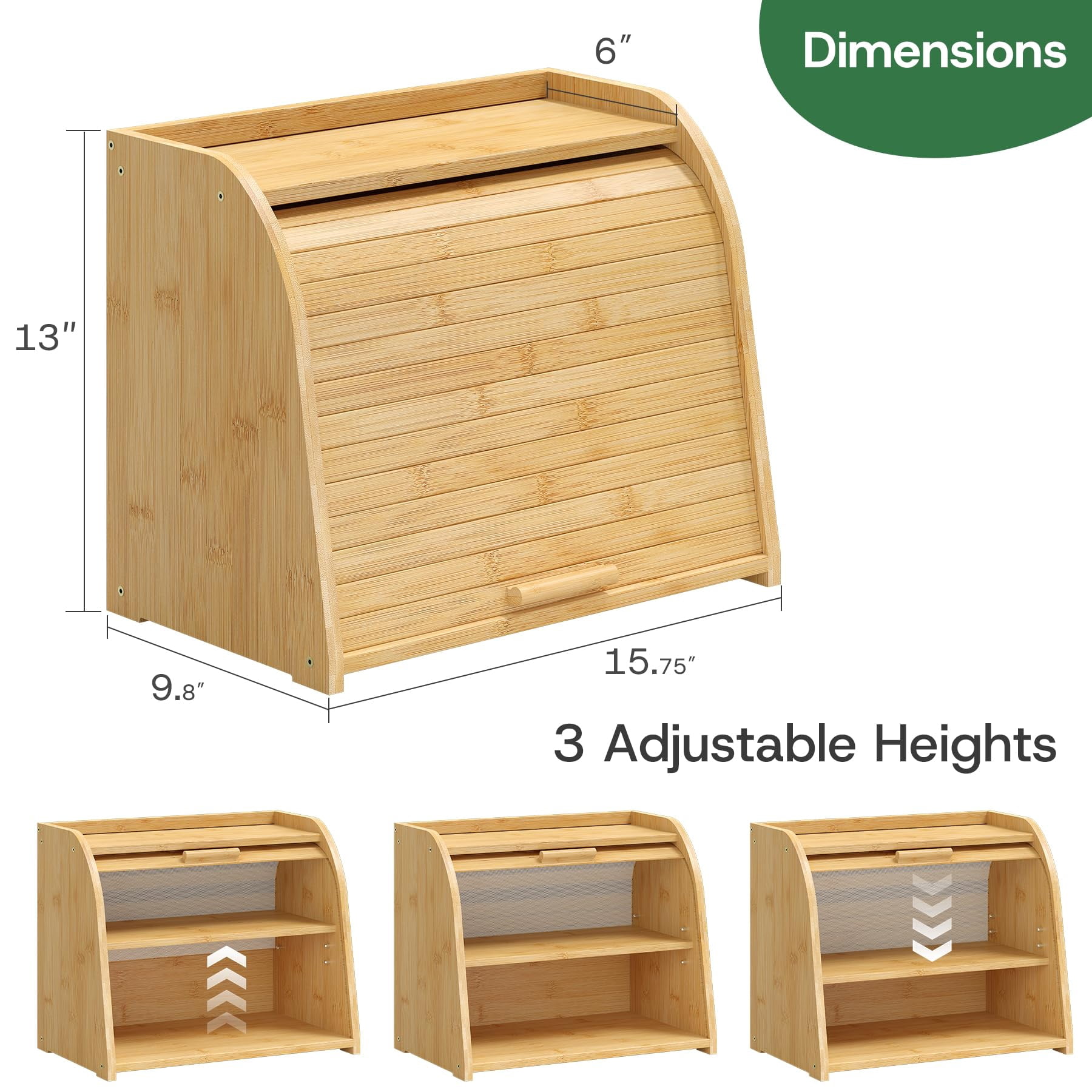 Bread Box For Kitchen Countertop Large Wood Wooden Corner Storage ...