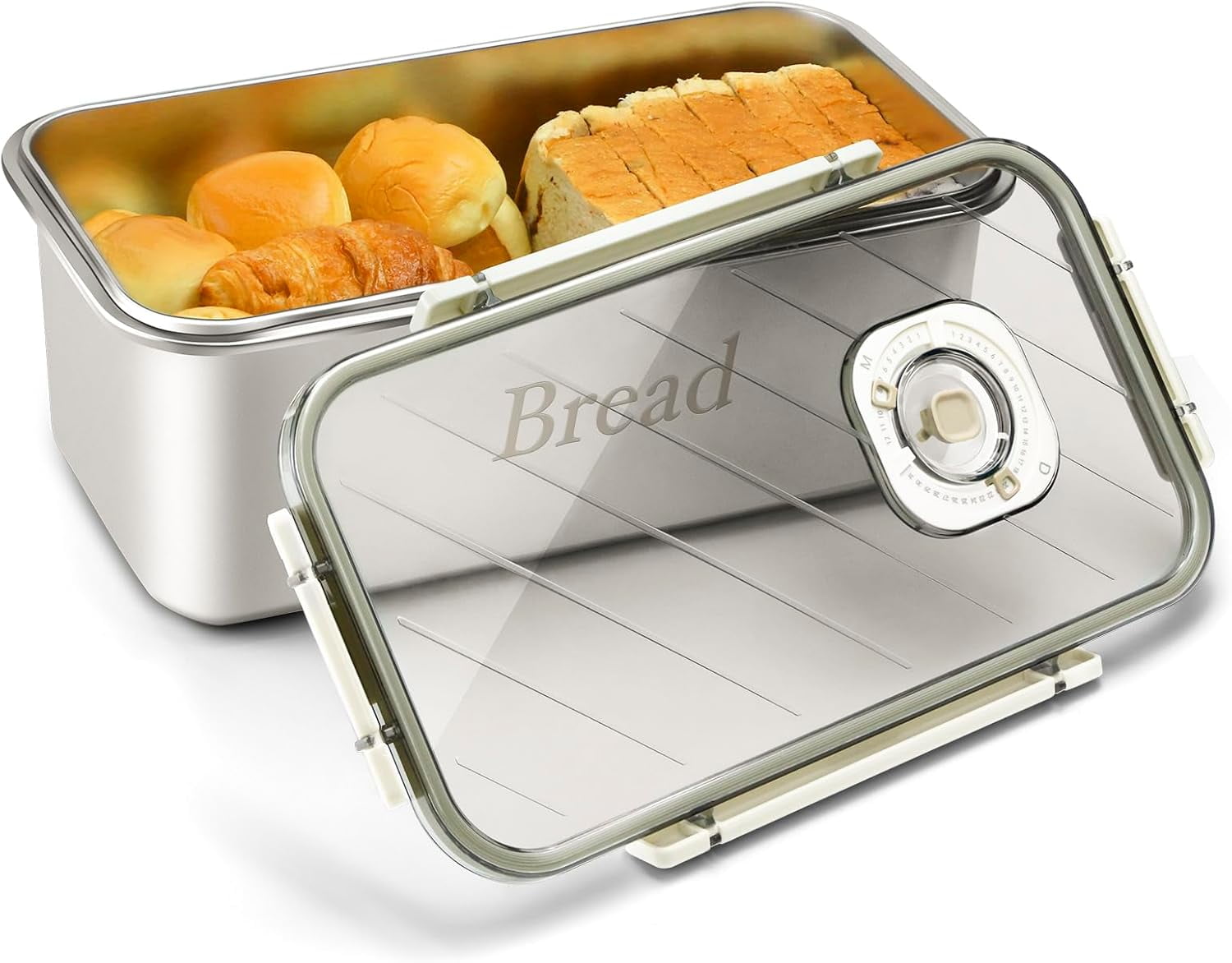 Bread Box for Kitchen Counter, Time Recording Bread Storage Container ...