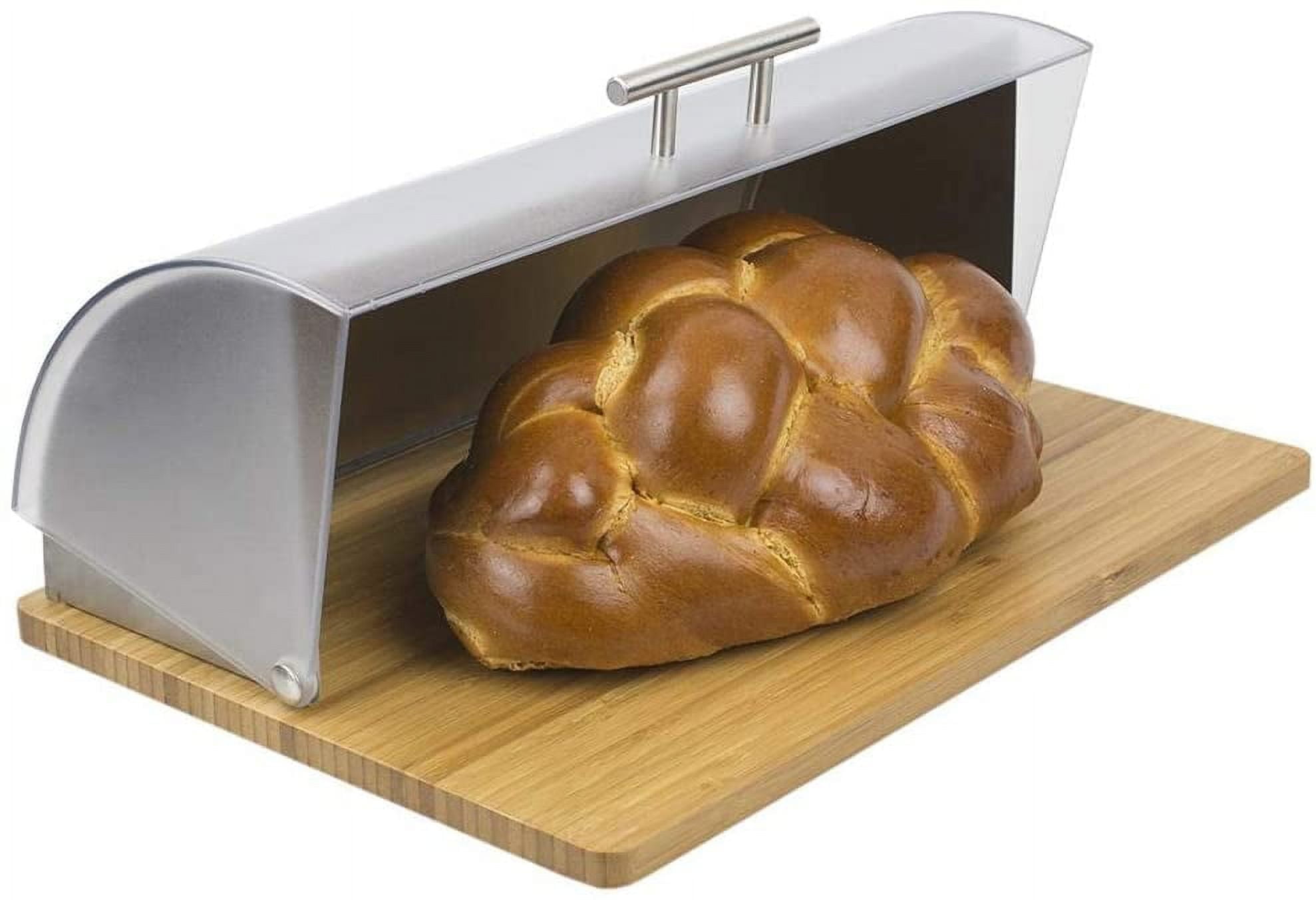 Bread Box for Kitchen Counter with Wood Base & Acrylic Top Cover, Large Capacity Food/Bread ...