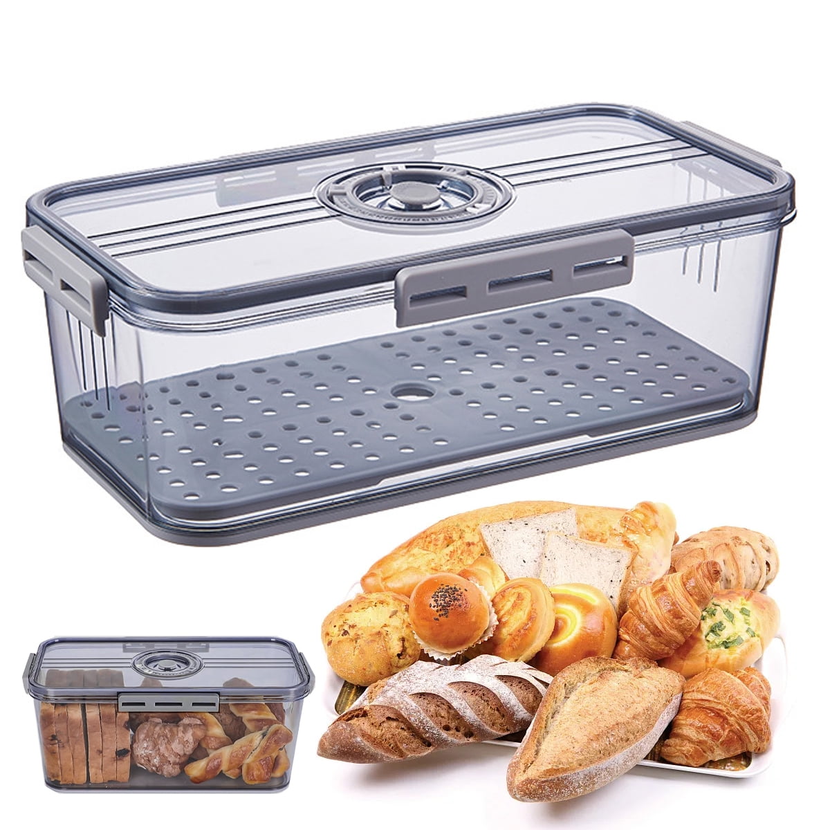 Bread Box for Kitchen Countertop, Airtight Loaf Bread Storage Container ...