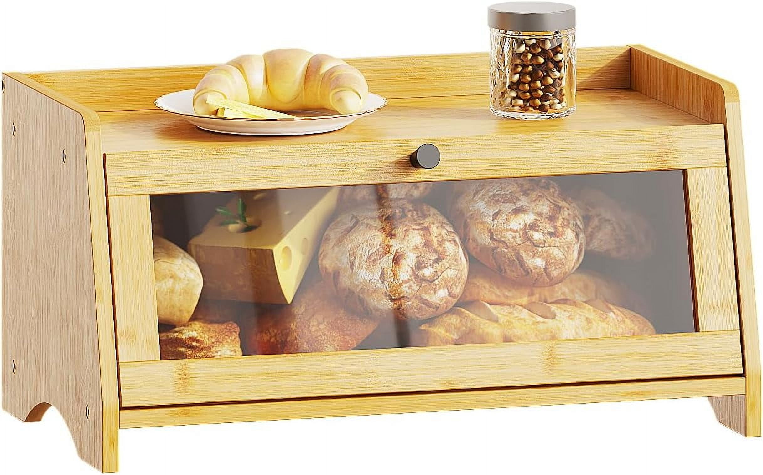 Bread Box for Kitchen Countertop, Bamboo Bread Box for Homemade Bread ...