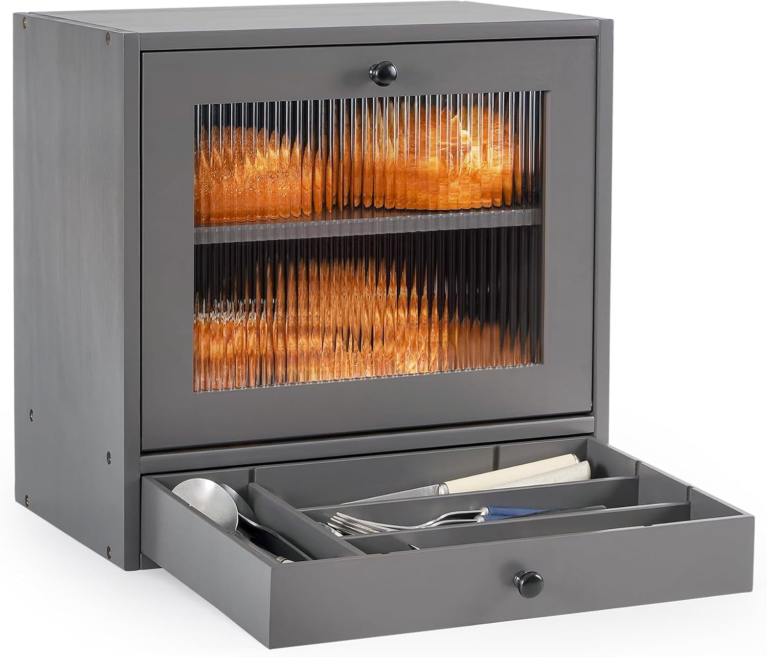 Bread Box for Kitchen Countertop Bin 2 Layer Wooden Bread Storage ...