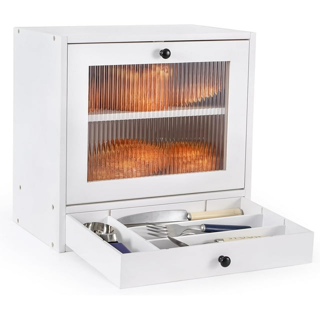 Bread Box for Kitchen Countertop Bin 2 Layer Wooden Bread Storage ...