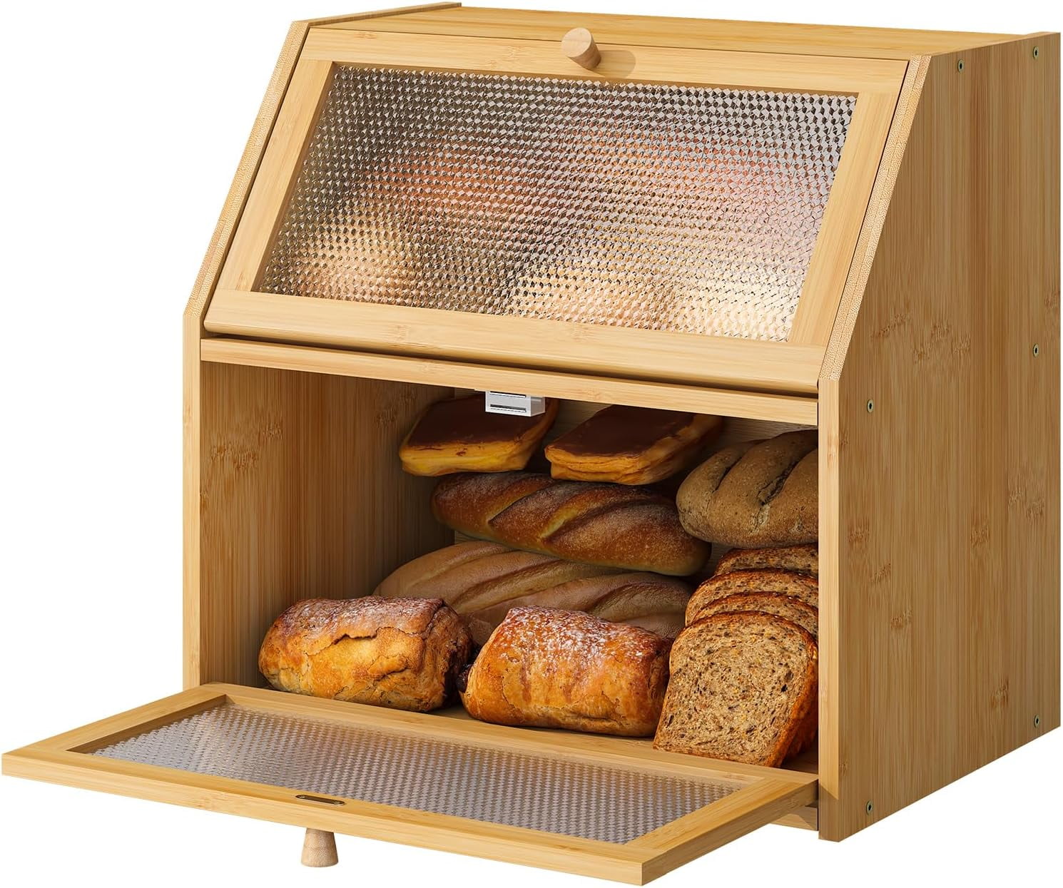Bread Box for Kitchen Countertop Bin Double Layer Bread Box Storage ...