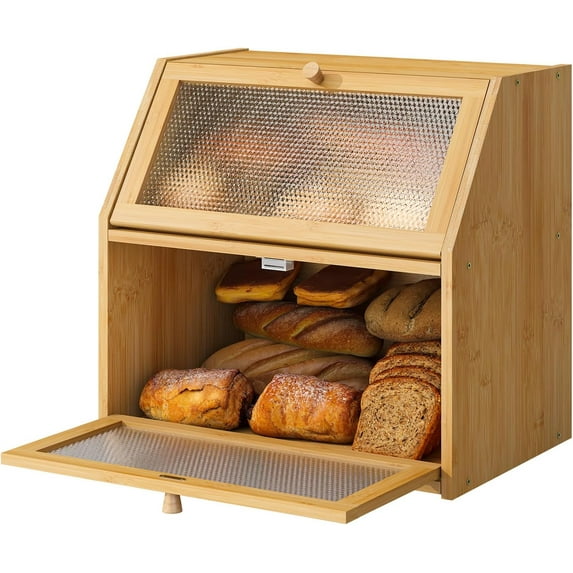 Bread Box for Kitchen Countertop Bin Double Layer Bread Box Storage ...