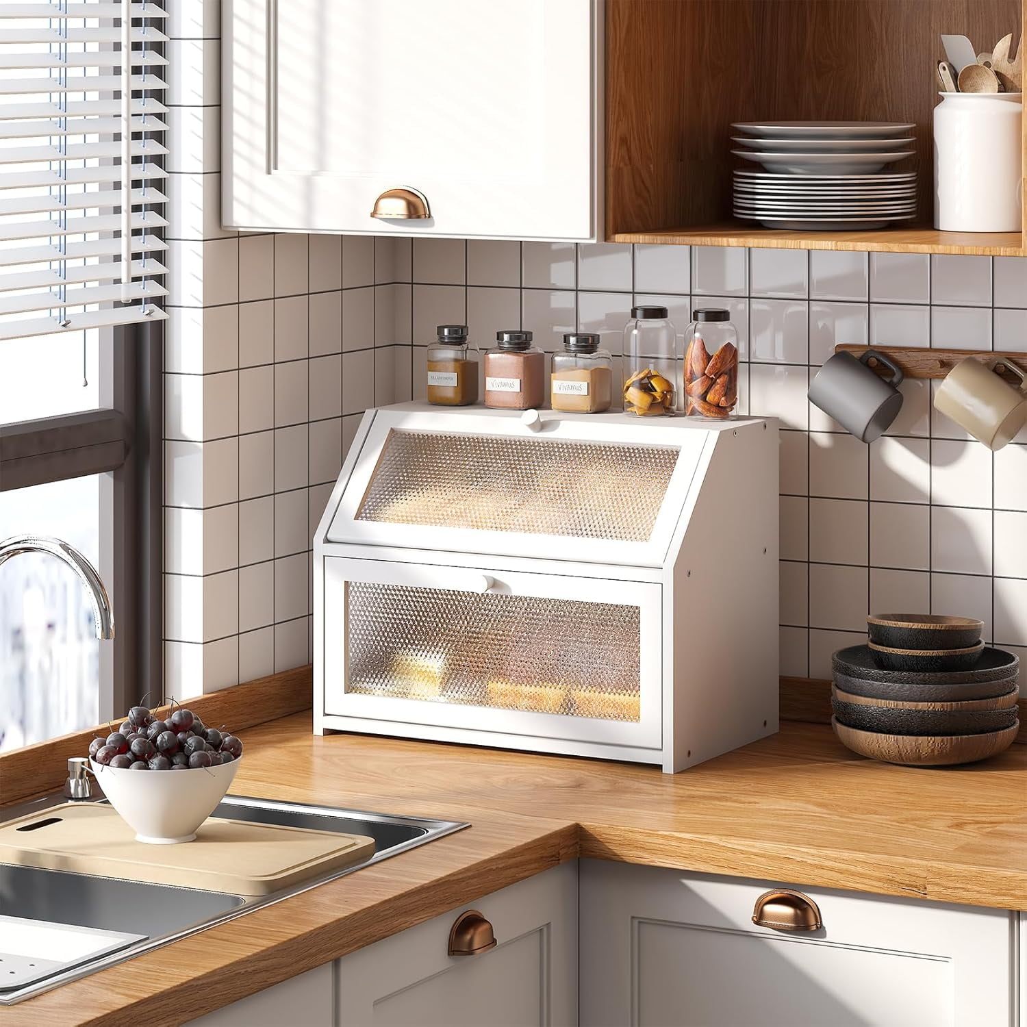 Bread Box for Kitchen Countertop Bin Double Layer Bread Box Storage ...