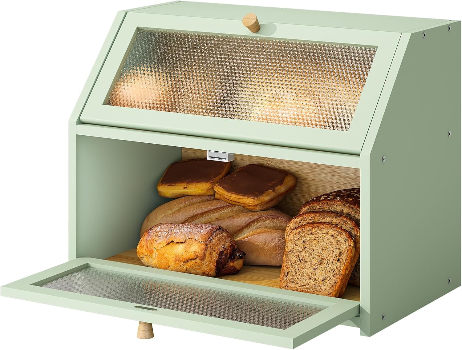 Bread Box for Kitchen Countertop Bin Double Layer Bread Box Storage ...