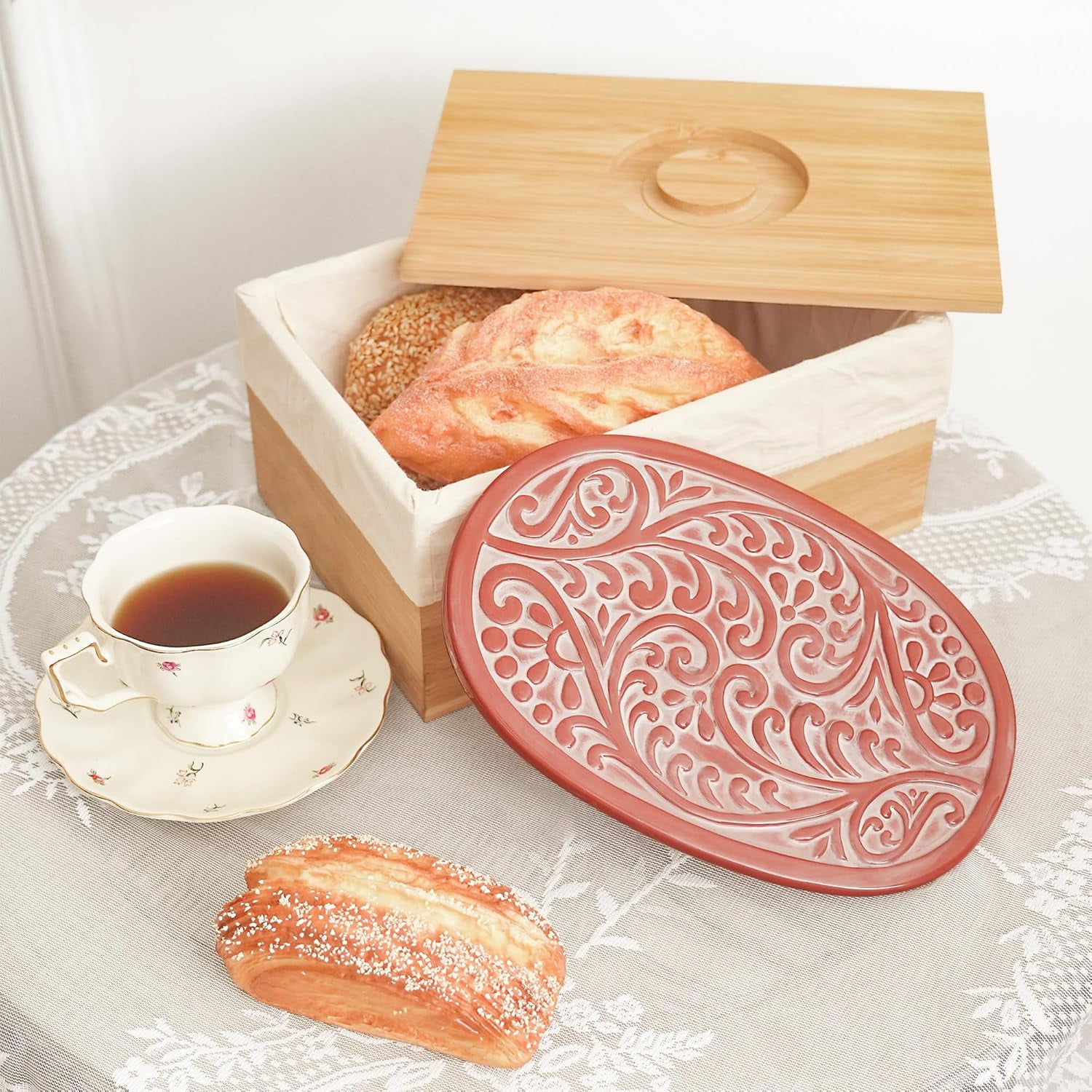 Bread Box for Kitchen Countertop,Bread Container with Warmer Stone ...