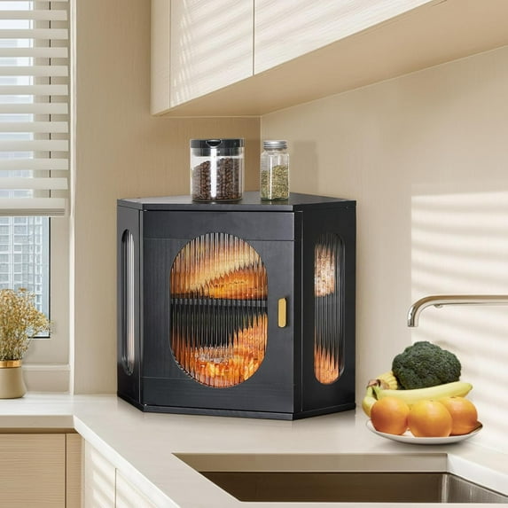 Bread Box for Kitchen Countertop Corner Bread Storage Wooden Breadbox ...