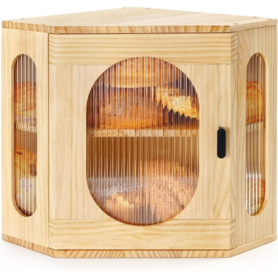Bread Box for Kitchen Countertop Corner Bread Storage Wooden Breadbox ...