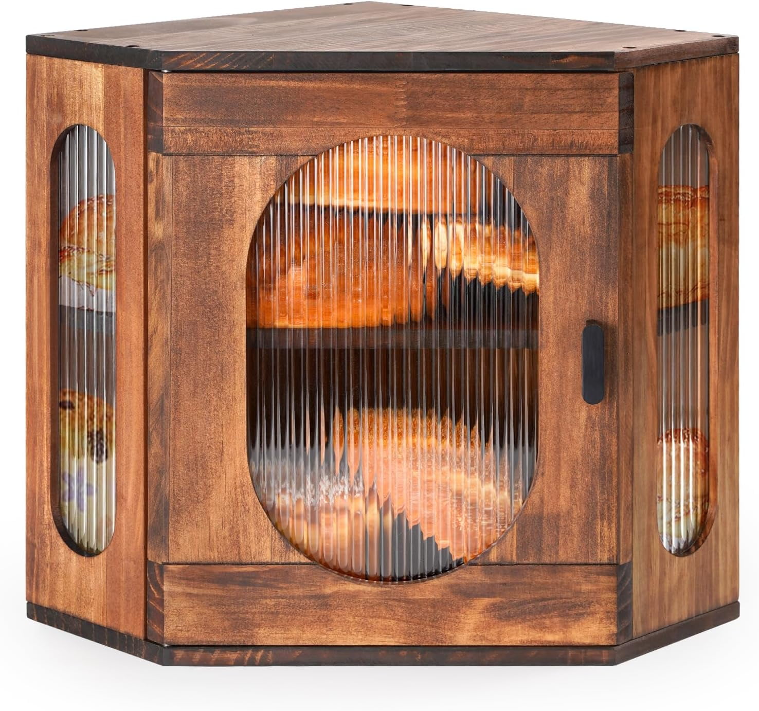 Bread Box for Kitchen Countertop Corner Bread Storage Wooden Breadbox ...