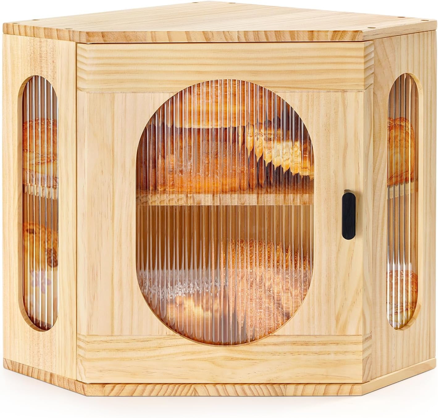 Bread Box for Kitchen Countertop Corner Bread Storage Wooden Breadbox ...