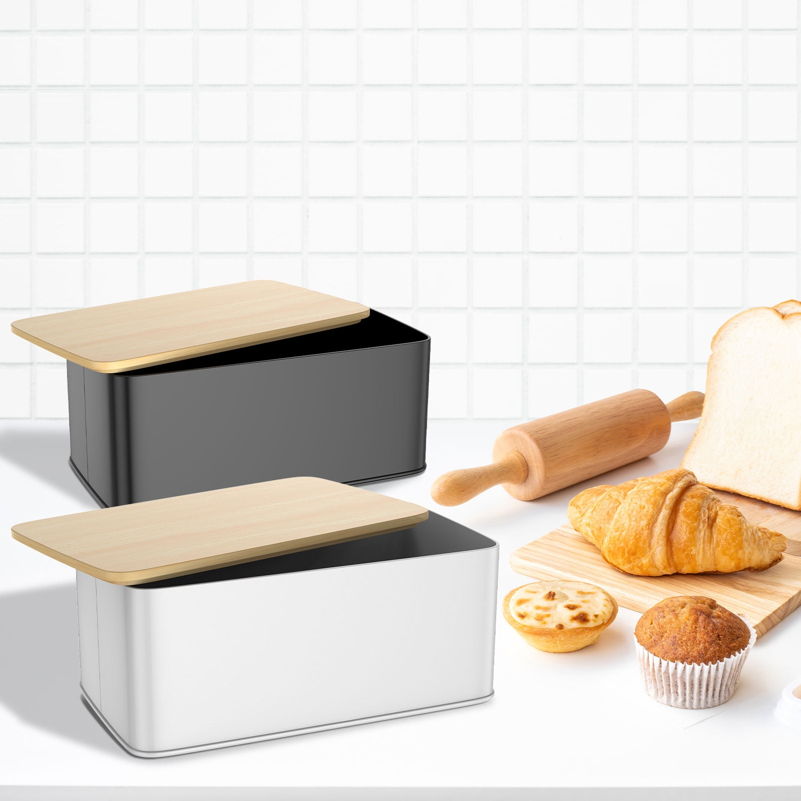 Bread Box for Kitchen Countertop Bread Box with Cutting Board Lid White ...