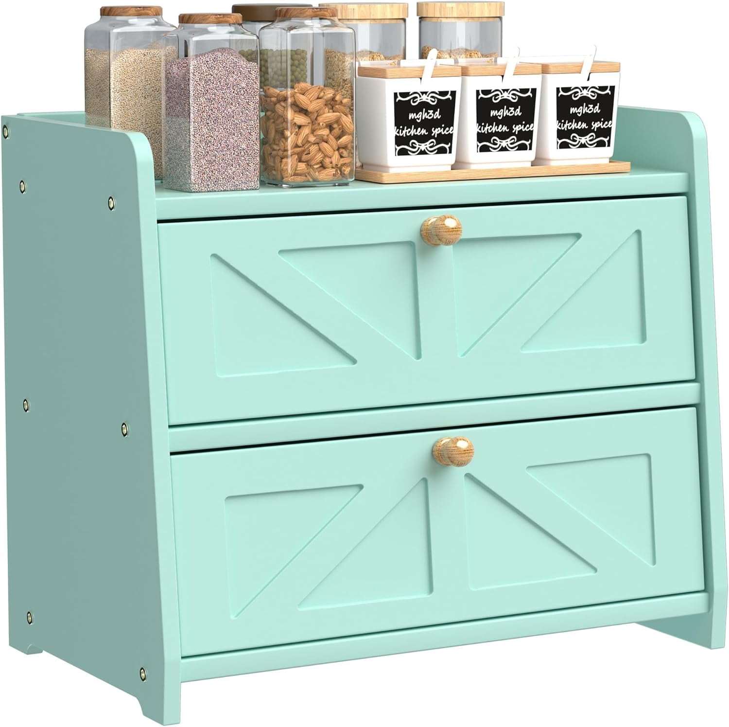 Bread Box for Kitchen Countertop, Double Layer Wooden Breadbox, Large ...