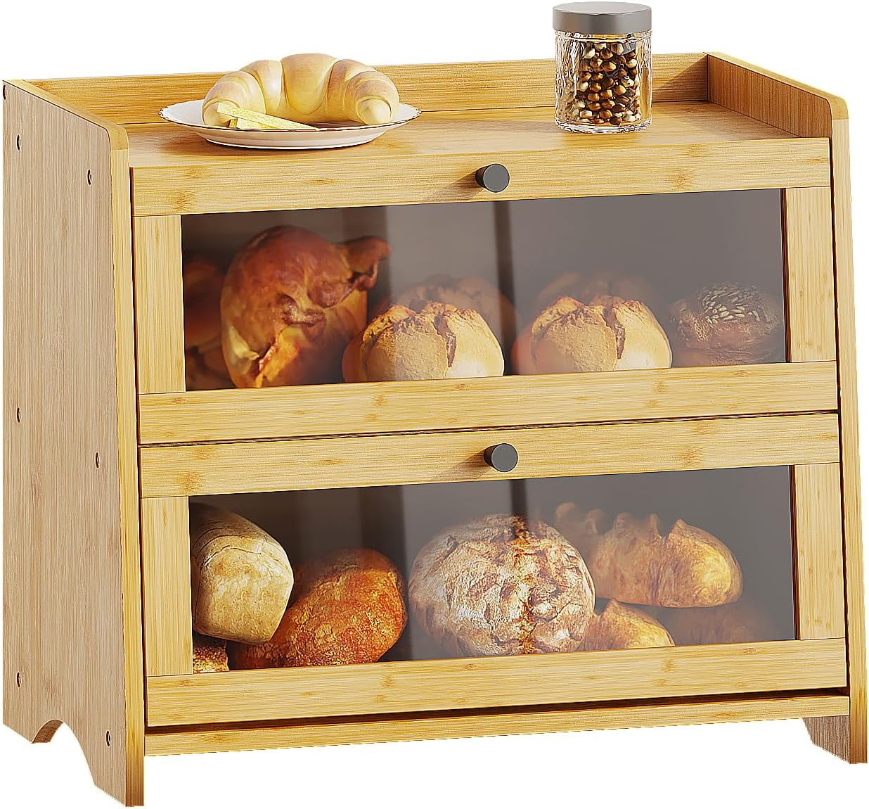 Bread Box for Kitchen Countertop, Extra Large Bamboo Bread Storage ...