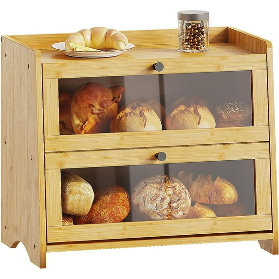 Bread Box for Kitchen Countertop, Extra Large Bamboo Bread Storage ...