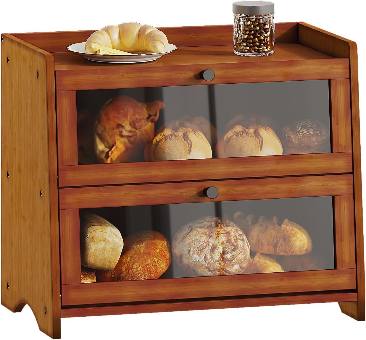 Bread Box for Kitchen Countertop, Extra Large Bamboo Bread Storage ...