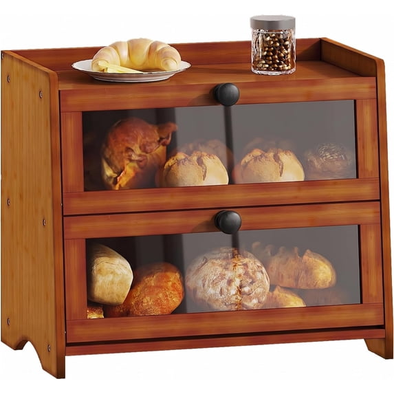 Bread Box for Kitchen Countertop, Extra Large Bamboo Bread Storage ...