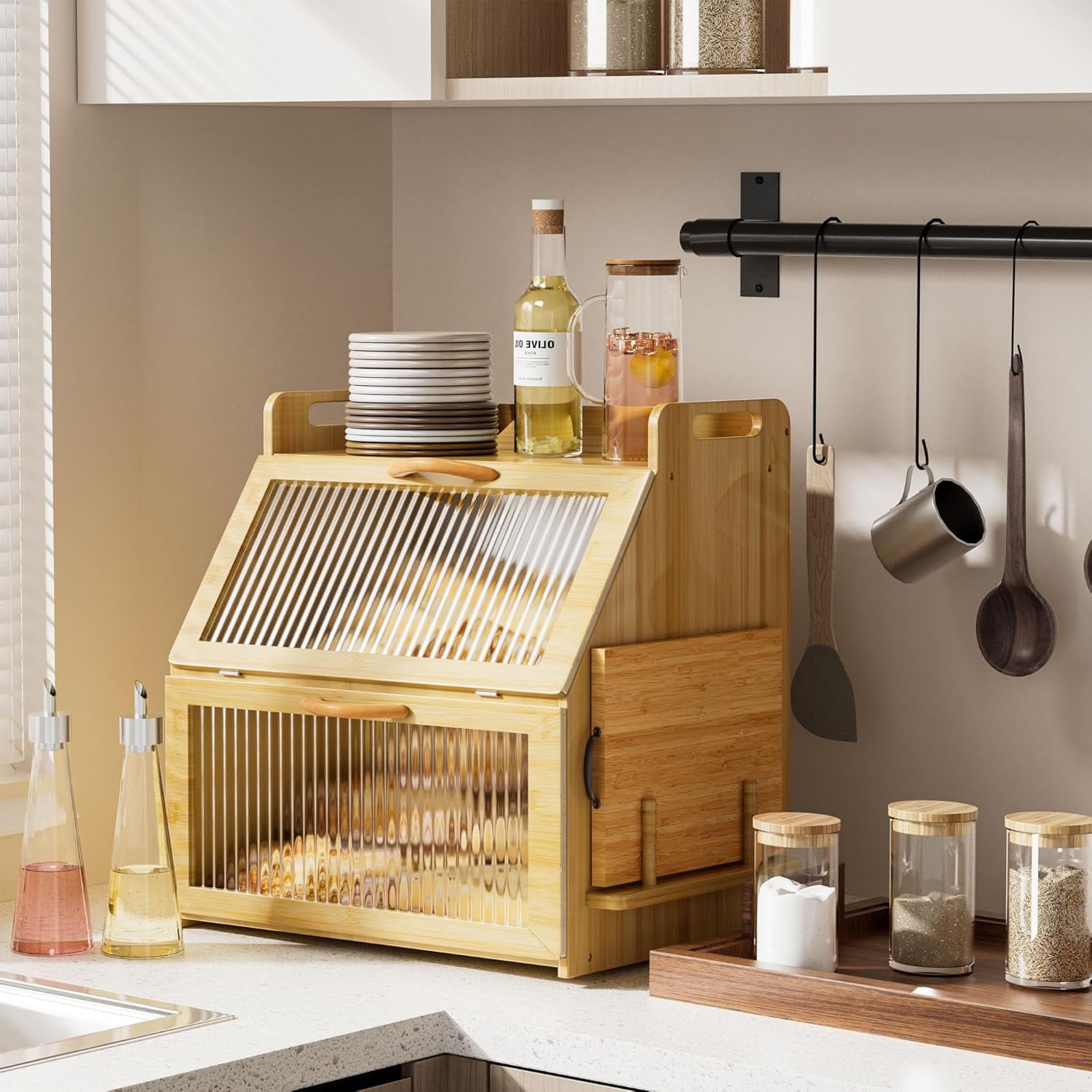 Bread Box for Kitchen Countertop, Large Bread Storage Container for ...