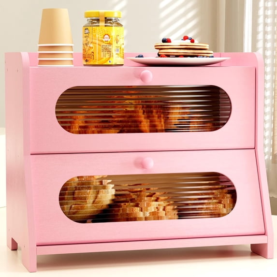 Bread Box for Kitchen Countertop,Large Capacity Double Layer Bamboo ...