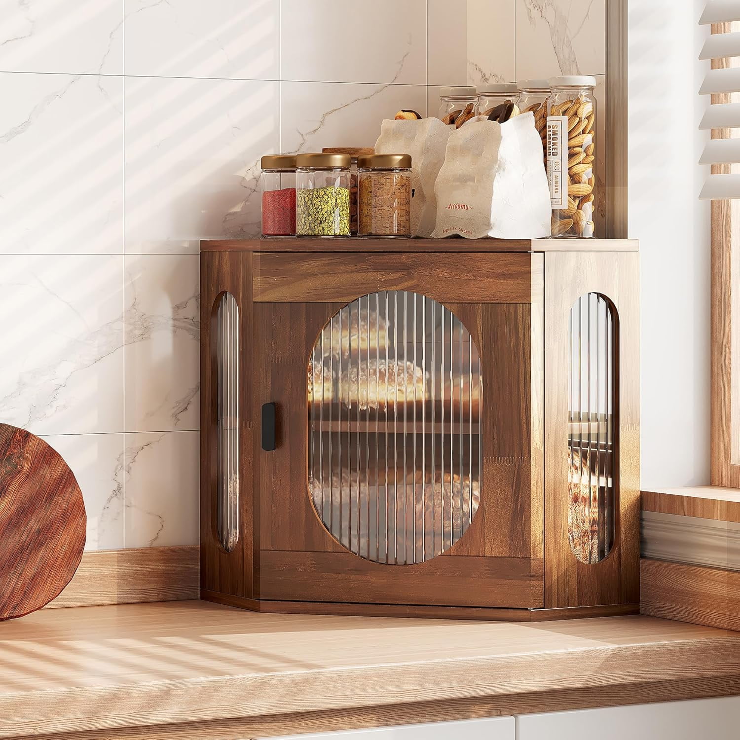 Bread Box for Kitchen Countertop Large Corner Bread Loaf Storage ...