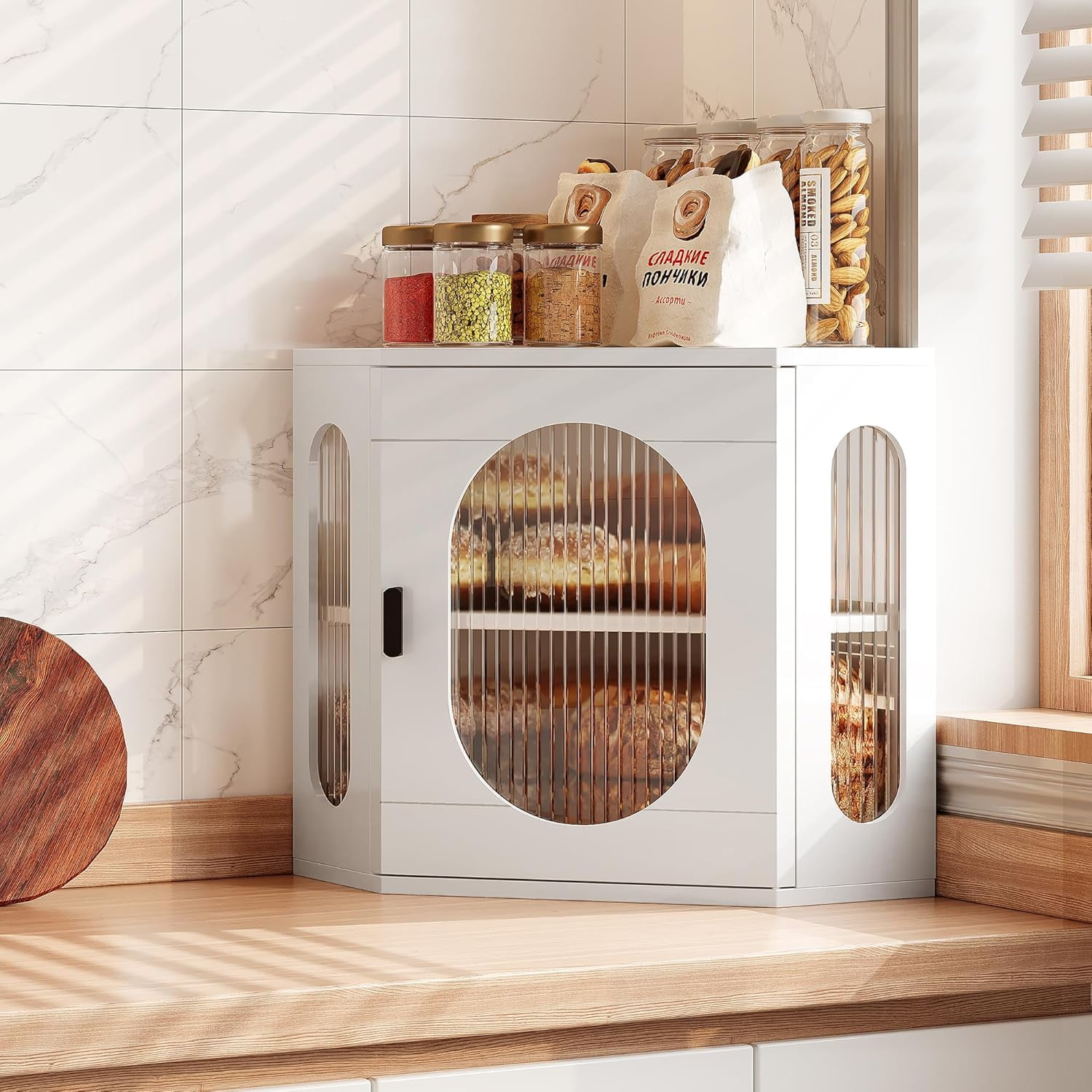 Bread Box for Kitchen Countertop Large Corner Bread Loaf Storage ...