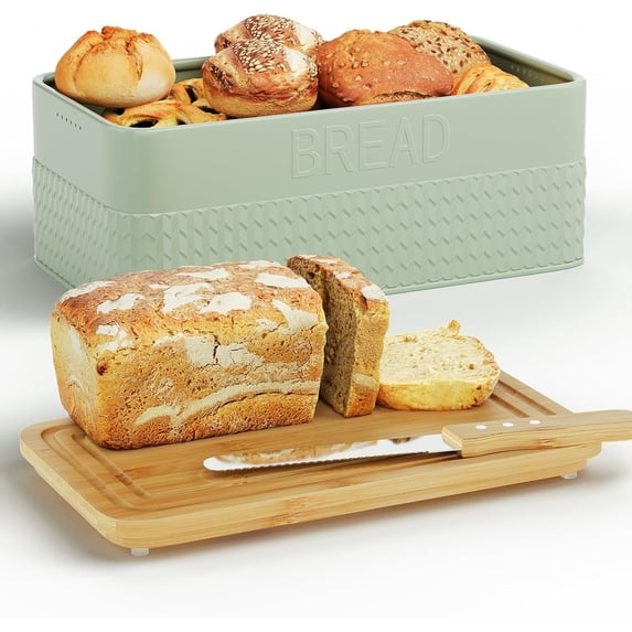 Bread Box for Kitchen Countertop,Metal Bread Storage Bin with Bamboo ...