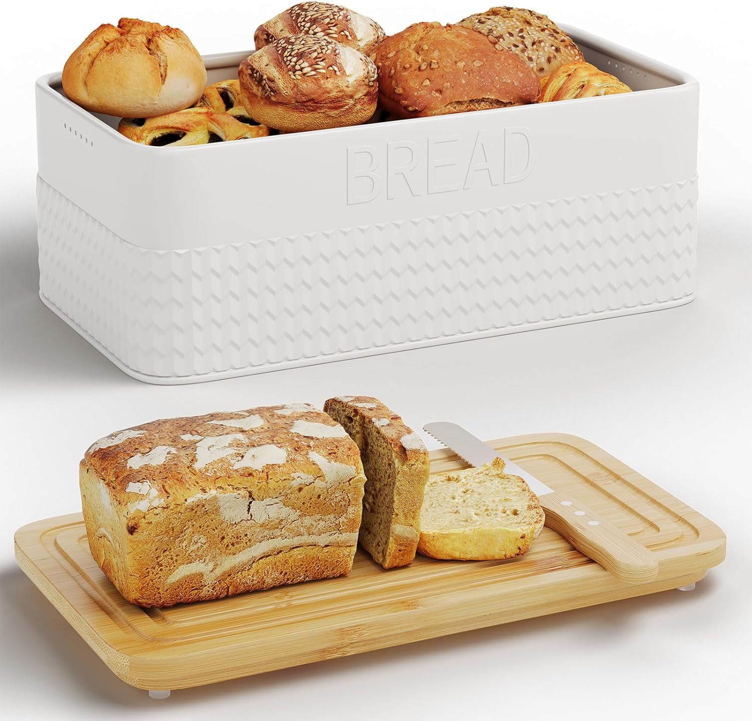 Bread Box for Kitchen Countertop,Metal Bread Storage Bin with Bamboo ...