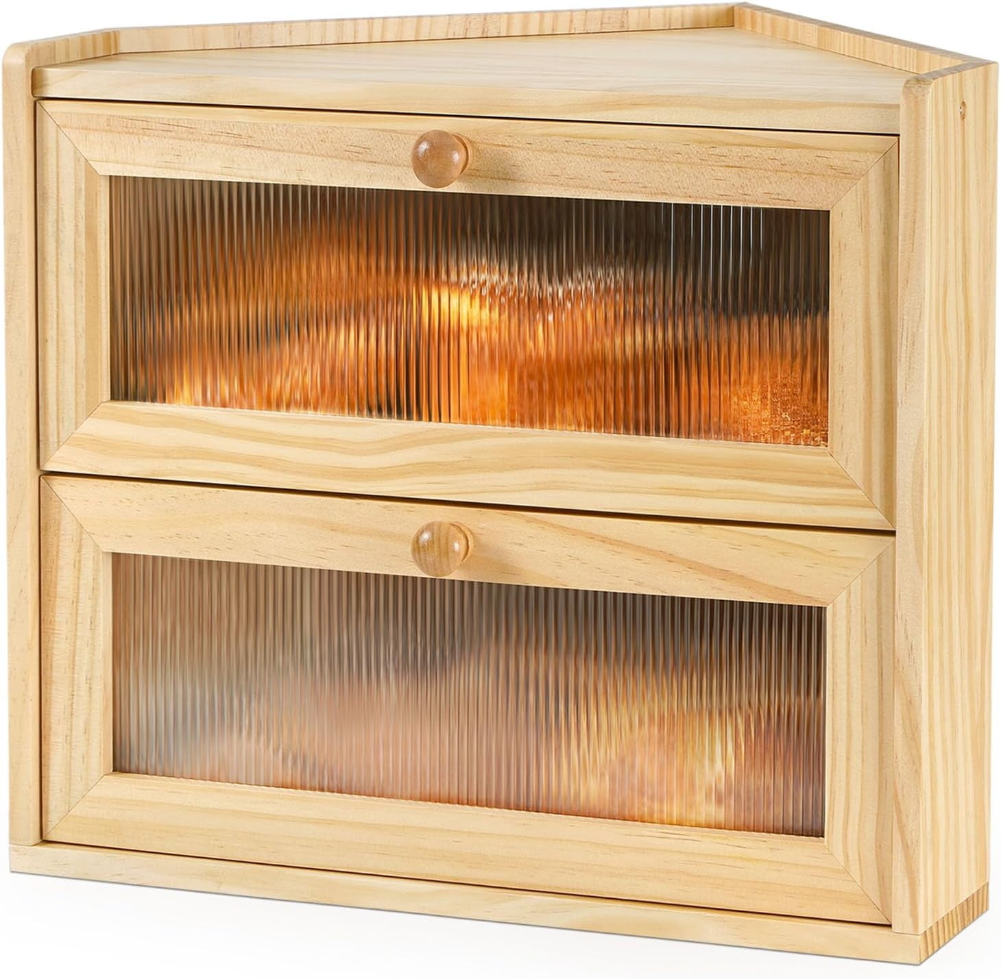 Bread Box for Kitchen Countertop Upgraded Corner Storage Container Wood ...