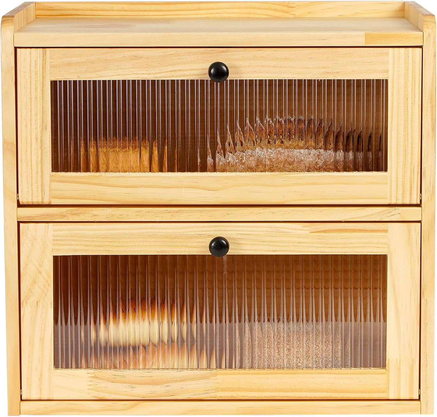 Bread Box for Kitchen Countertop Wooden Bread Storage Container Bin 2 ...