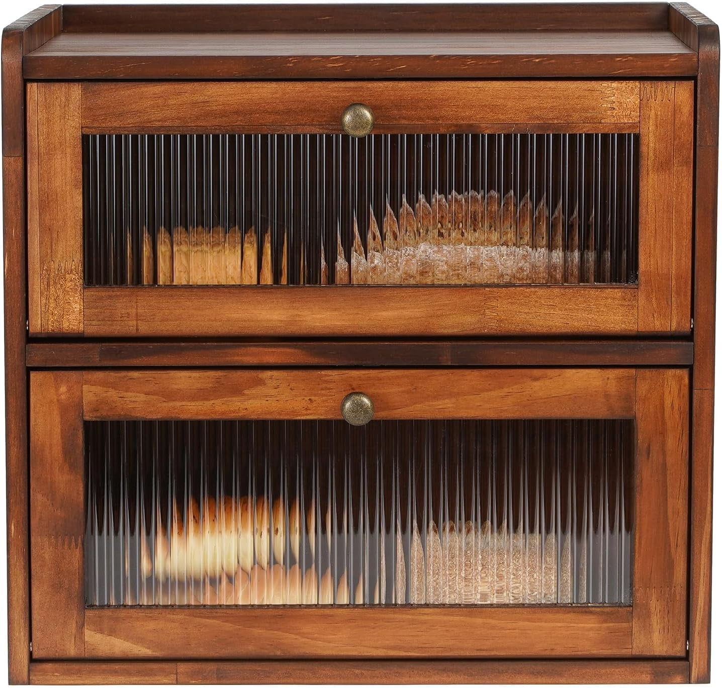 Bread Box for Kitchen Countertop Wooden Bread Storage Container Bin 2 ...