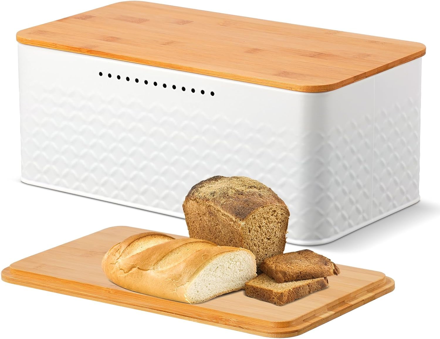 Bread Box, Metal Bread Storage Container with Bamboo Lid Usable as ...