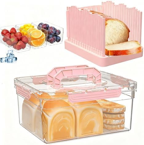 Bread Box with Slicer & Ice Chilled Condiment Caddy, Portable Airtight ...