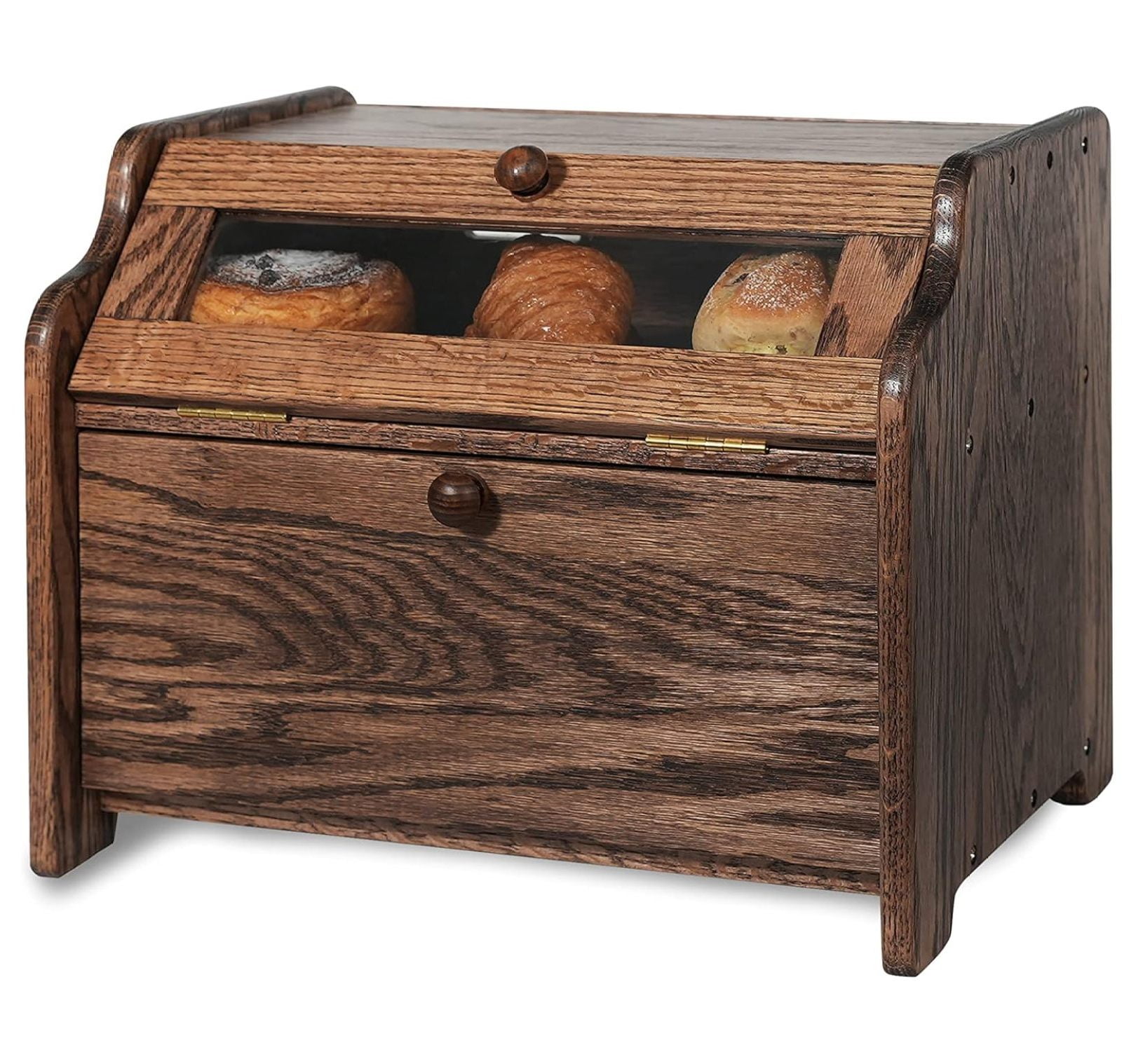 Bread Box, Solid Wood Oak Bread Box for Kitchen Countertop, Double ...