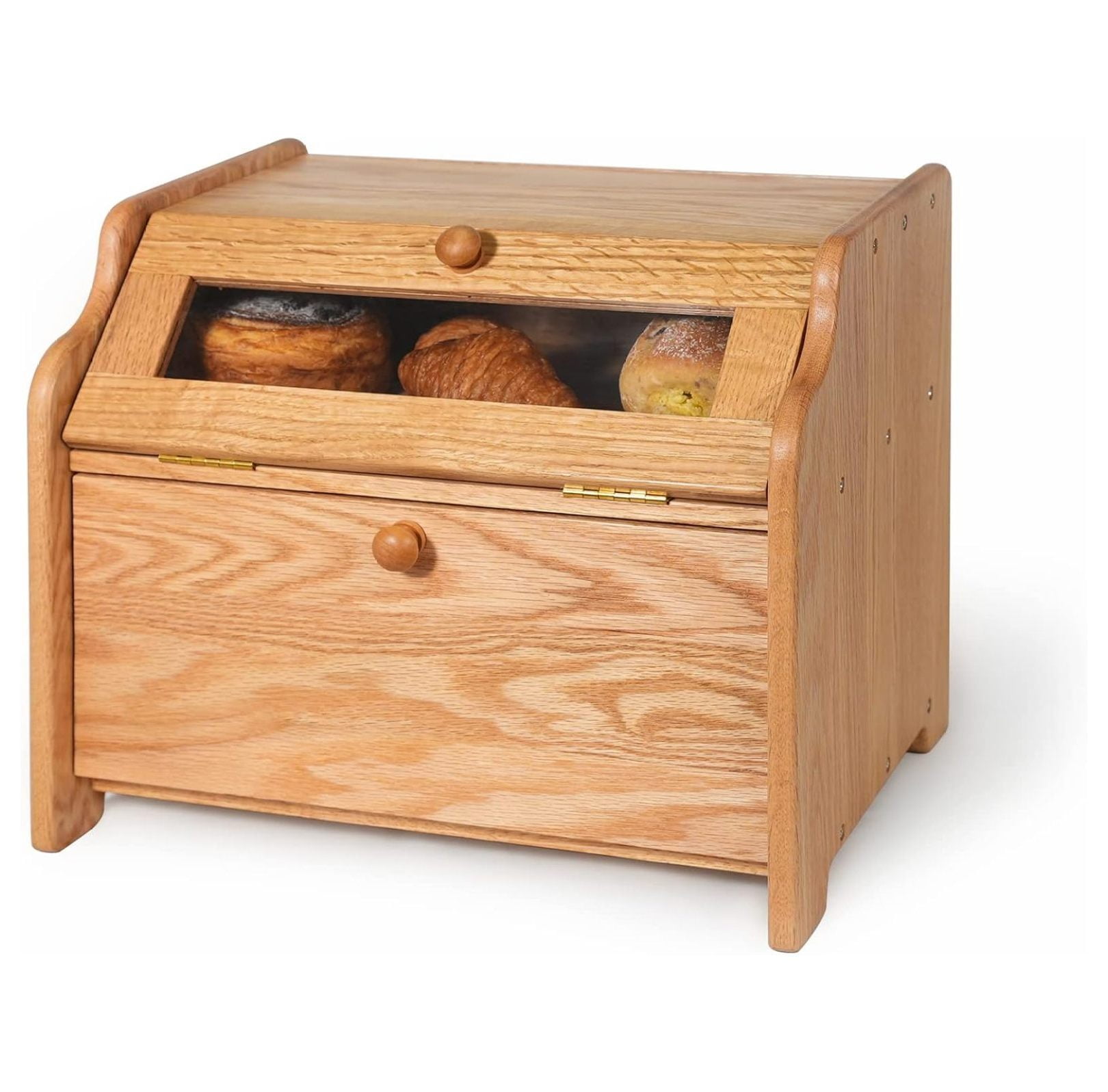Bread Box, Solid Wood Oak Bread Box for Kitchen Countertop, Double ...