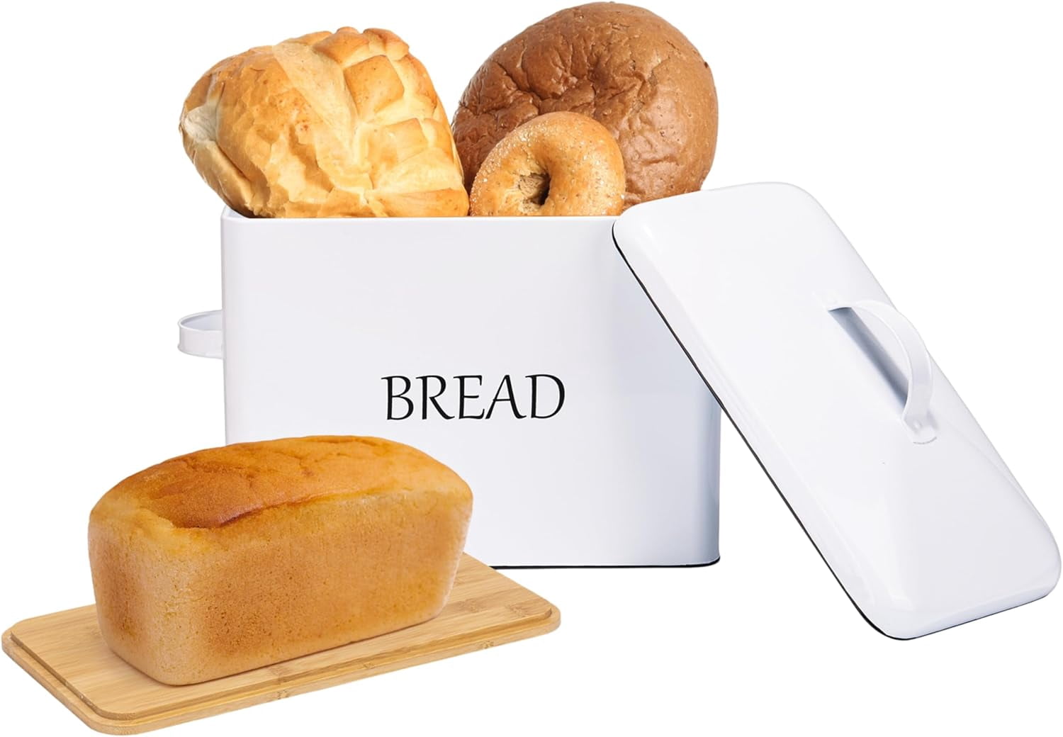 Bread Box with Two Lids | Metal Lid and Bamboo Cutting Board Lid ...