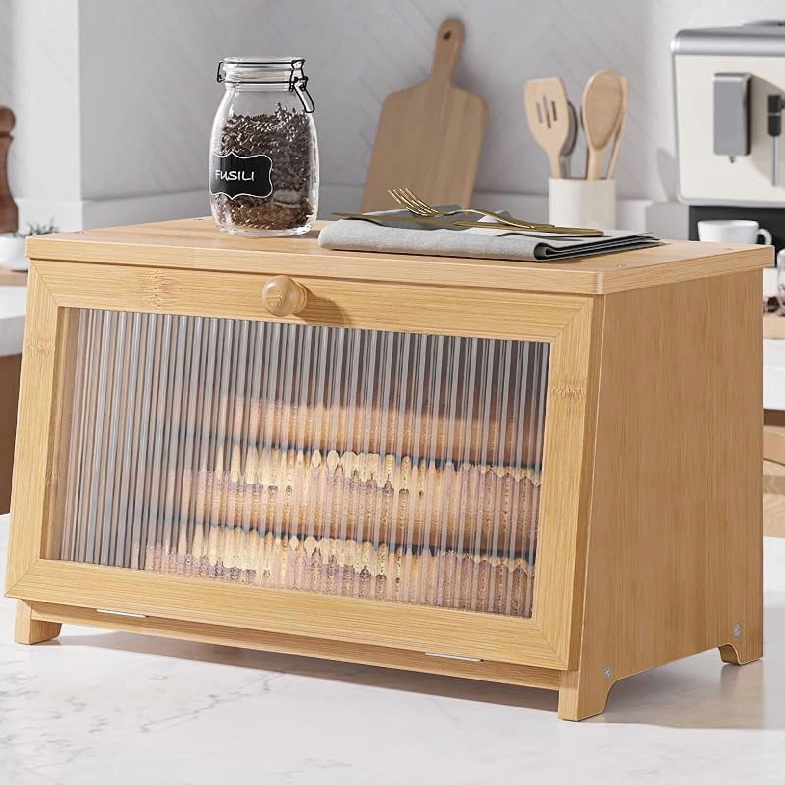 Bread Box - Wooden Bread Box for Kitchen Countertop, Large Capacity ...