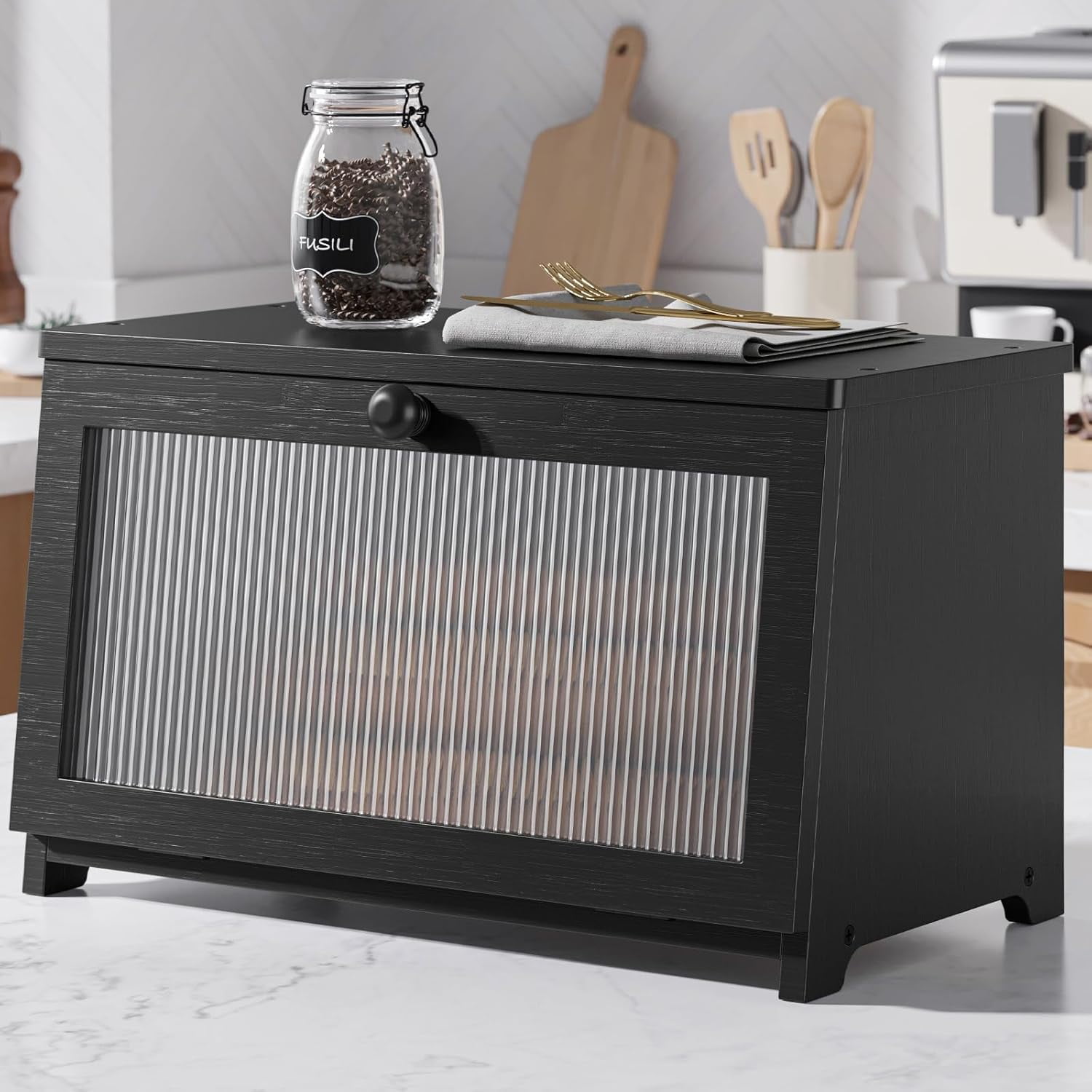 Bread Box - Wooden Bread Box for Kitchen Countertop, Large Capacity ...